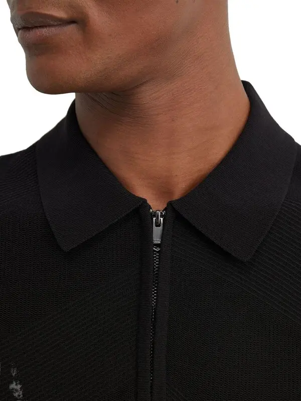 REISS Cotton-blend Chevron-knit Half-zip Polo Shirt - Black