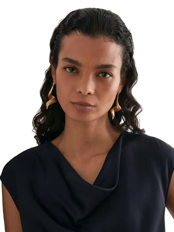 REISS Silk Cowl Neck Sleeveless Top - Navy