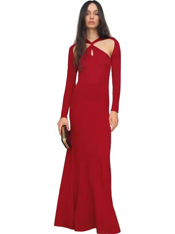 REISS Knitted Petite Cut-out Maxi Dress - Red