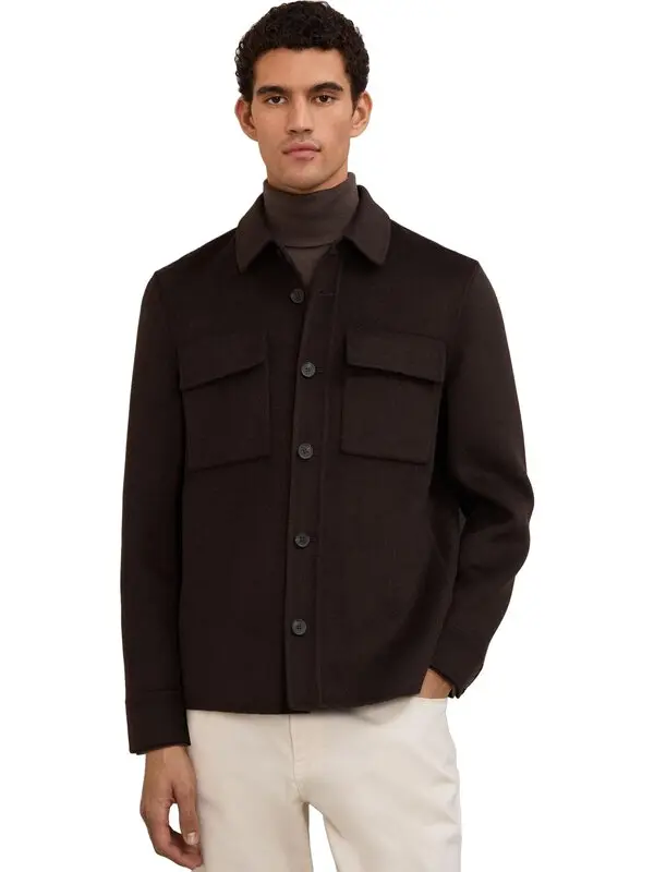 REISS Wool-blend Twin-pocket Overshirt - Brown