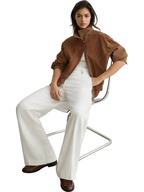 REISS Lyocell Topstitched Wide-leg Trousers - White