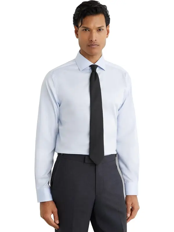 REISS Regular Fit Cotton-blend Stretch Shirt - Soft Blue