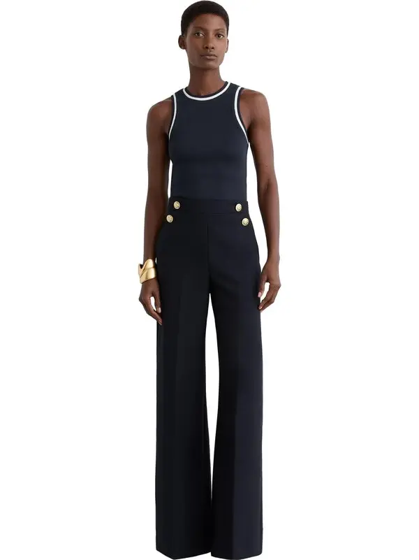 REISS Wide-leg Button-detail Trousers - Navy
