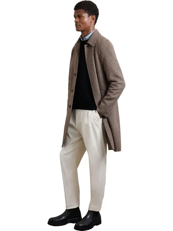 REISS Wool-blend Dogtooth-check Overcoat - Brown