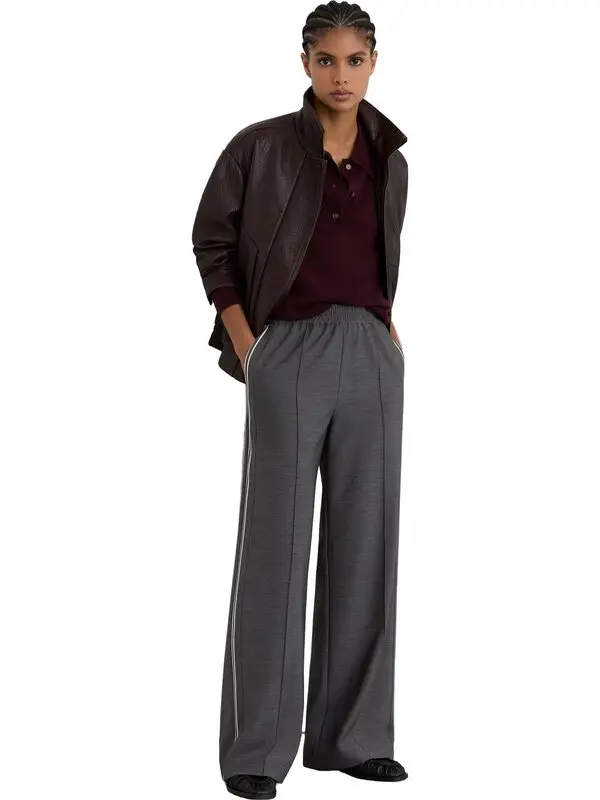 REISS Mélange Side-stripe Wide-leg Trousers - Grey