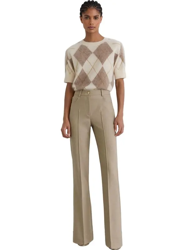 REISS Flared Twill Seam-detail Trousers - Neutral