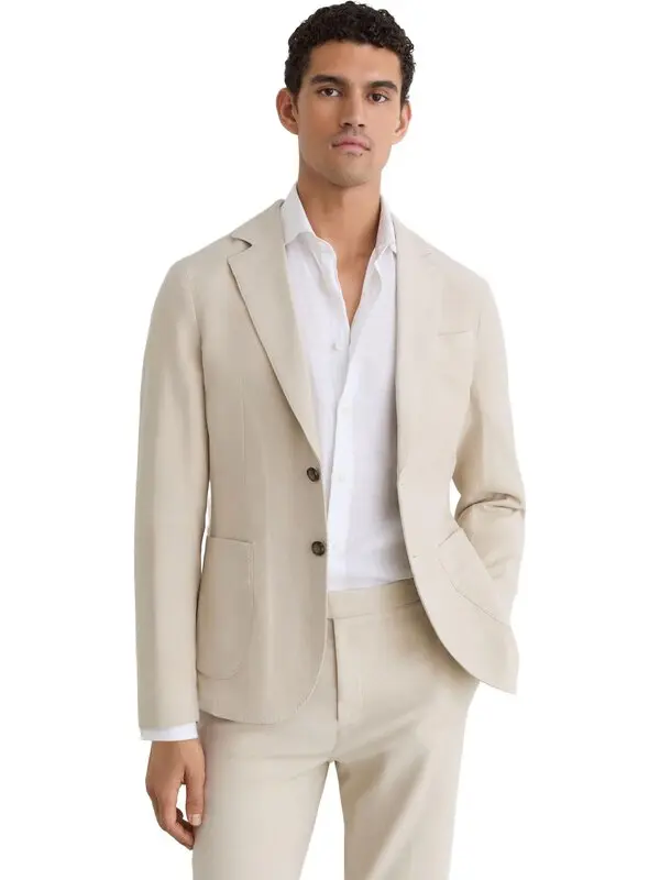 REISS Jason Gart-dyed Piqué Single-breasted Suit Blazer Tailored-fit - Stone