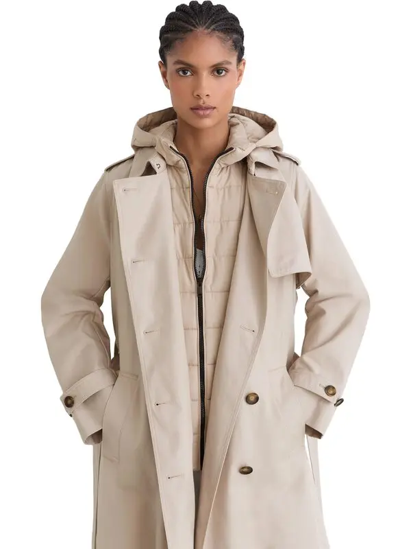REISS Hooded Insert Trench Coat - Stone