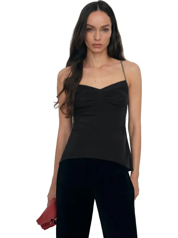 REISS Chain-strap Cami Top - Black