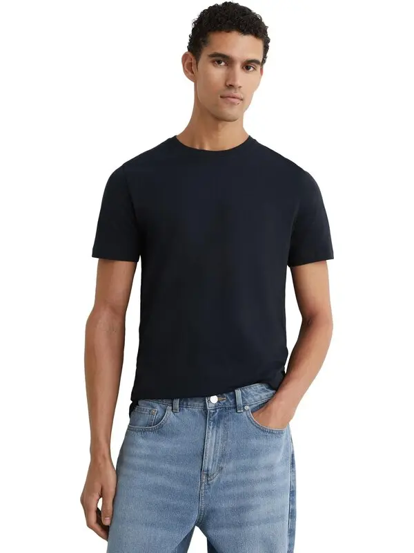 REISS Aquamarine Blue Marl Crew Neck T-shirt - Navy