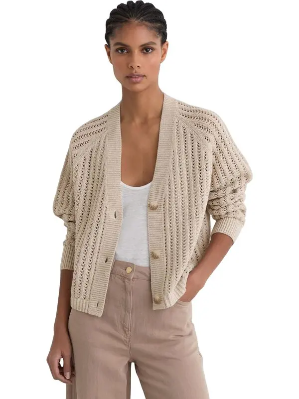 REISS Cotton-blend Open-knit Cardigan - Neutral