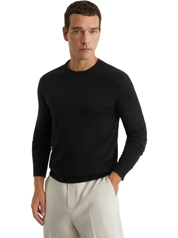 REISS Mouline Merino Wool Crew-neck Jumper - Black