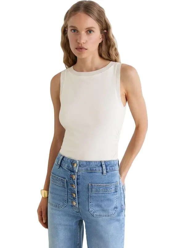 REISS Sheer-trim Ruched Vest - White