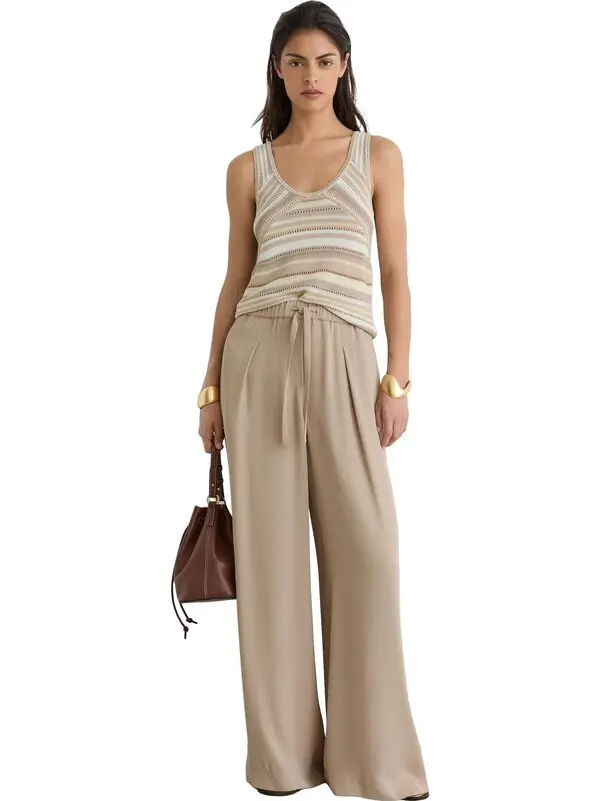 REISS Drawstring Wide-leg Trousers - Neutral