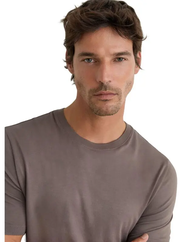 REISS Cotton- Crew-neck Modern-fit T-shirt - Mouse Brown