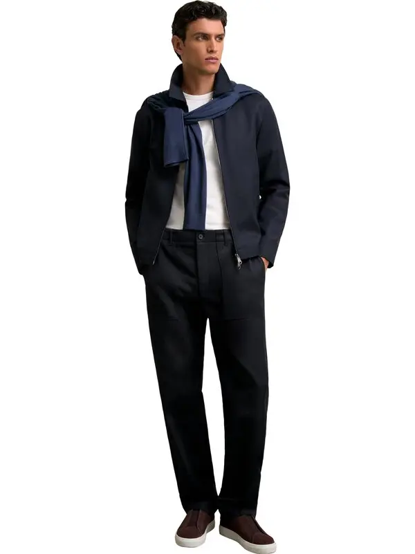 REISS Lyocell Cotton Wide Utility Trousers - Navy