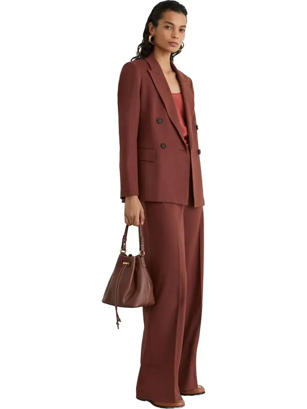 REISS Wool-blend Wide-leg Suit Trousers - Brick Red
