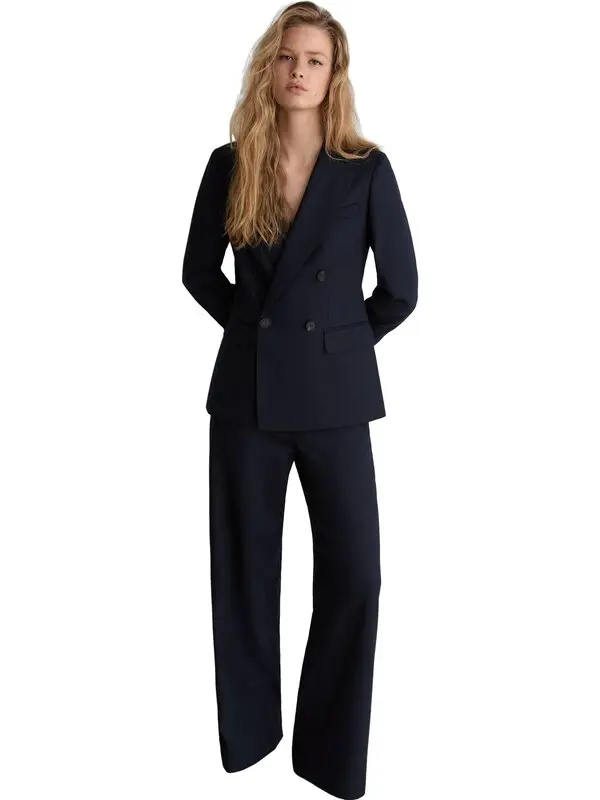 REISS Wool-blend Wide-leg Suit Trousers - Navy