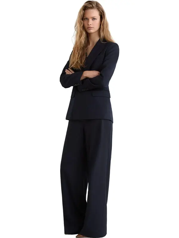 REISS Solene Wool-blend Wide-leg Suit Trousers - Navy
