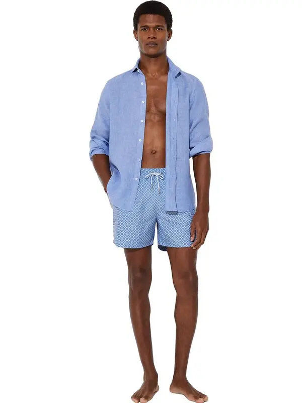 REISS Geometric-print Swim Shorts - Blue