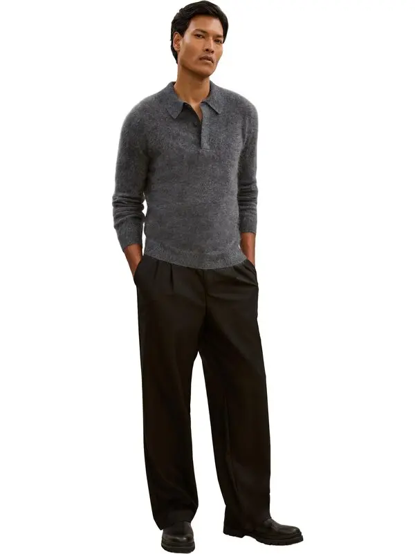 REISS Atelier Brushed-cashmere Polo Jumper - Mid Grey