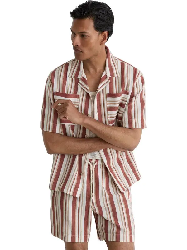 REISS Mararani Striped Drawstring Shorts - Red/stone