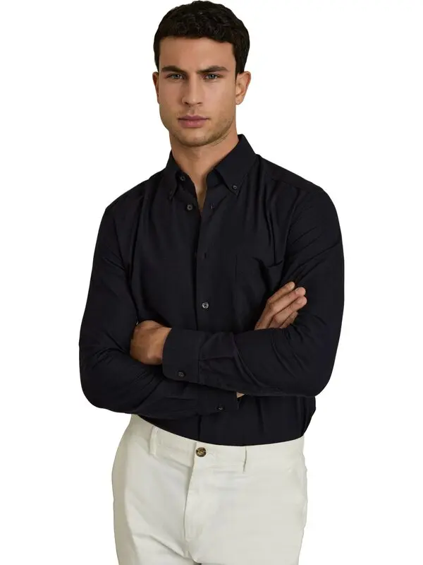 REISS Soft Wash Button Down Oxford Shirt - Navy