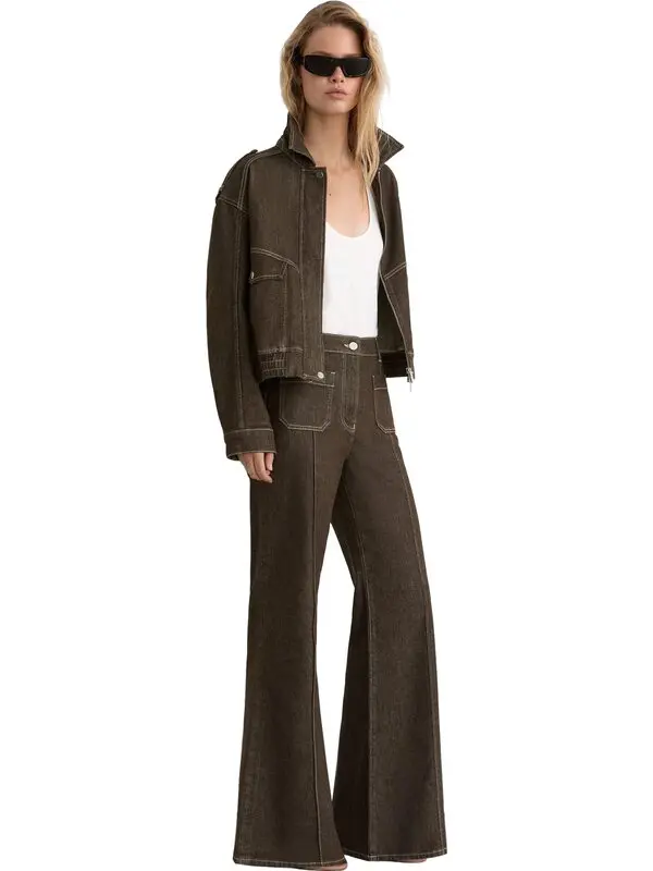 REISS Relaxed Denim Bomber Jacket - Brown