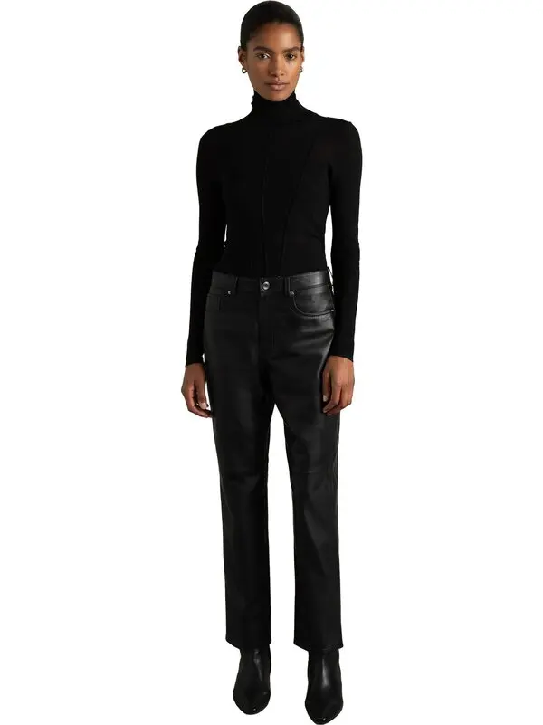 REISS Verona Petite Leather Slim-leg Trousers - Black