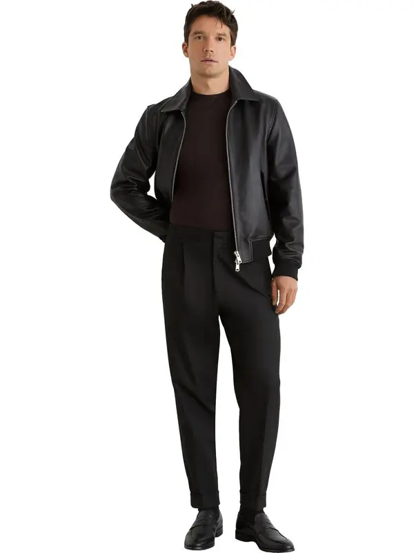REISS Relaxed Drawstring Trousers With Turn-ups - Black