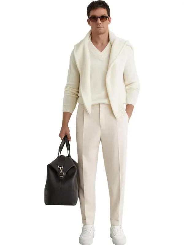 REISS Relaxed Drawstring Trousers With Turn-ups - Ecru
