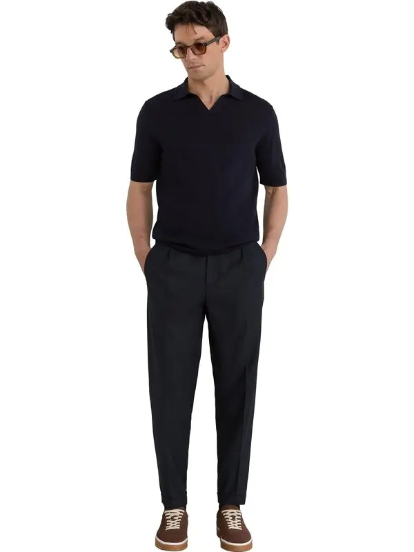 REISS Relaxed Drawstring Trousers With Turn-ups - Navy