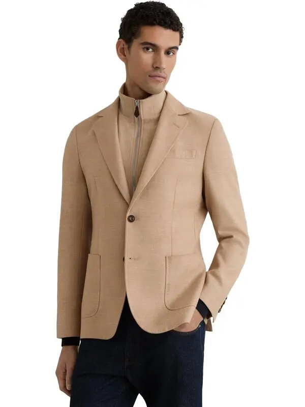 REISS Wool-blend Gilet-insert Single-breasted Blazer - Camel