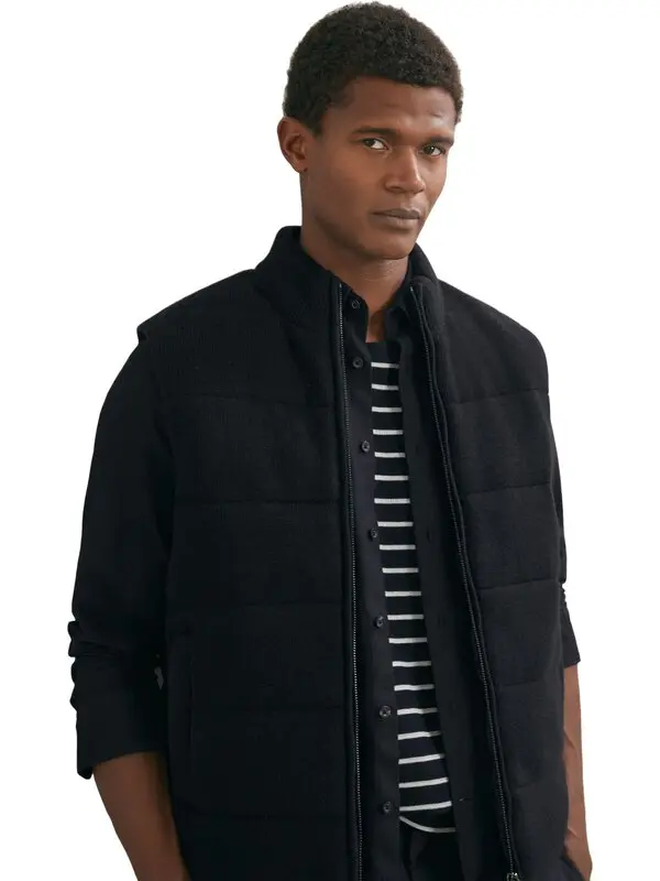 REISS Rib-knit Zip-through Gilet - Navy