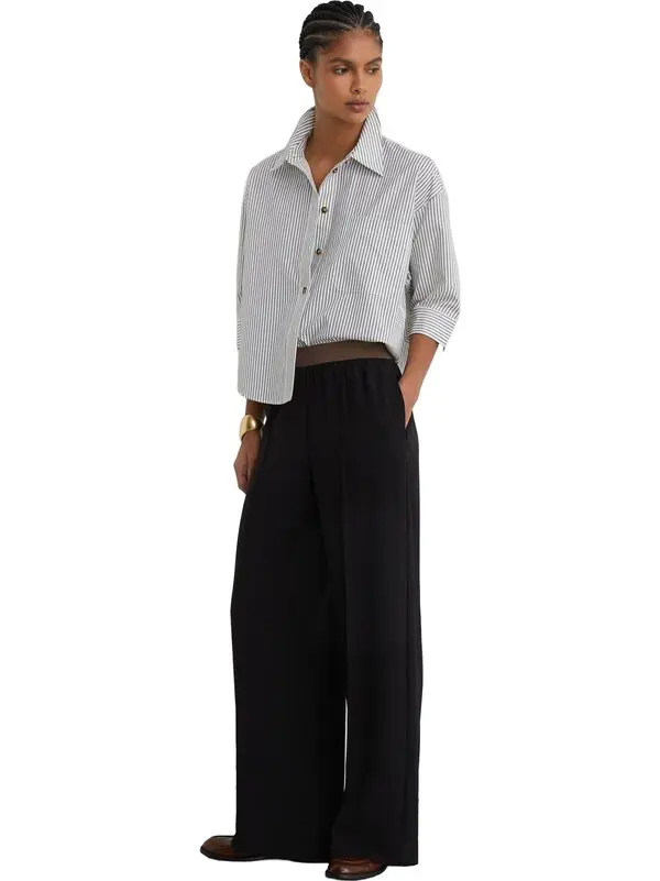 REISS Wilde Wide-leg Elasticated-waist Trousers - Black