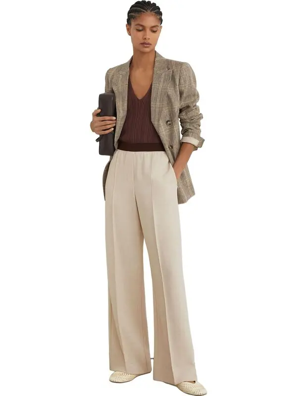 REISS Wilde Wide-leg Elasticated-waist Trousers - Neutral