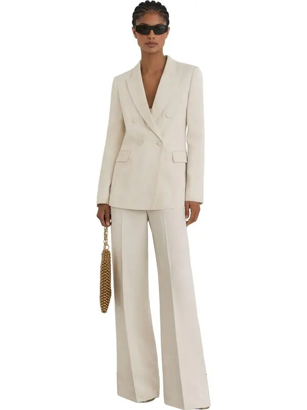 REISS Petite Jacquard Double-breasted Suit Blazer - White