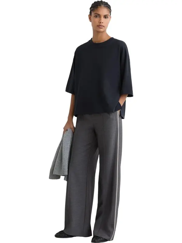 REISS Cotton Ribbed-neck Oversized T-shirt - Navy