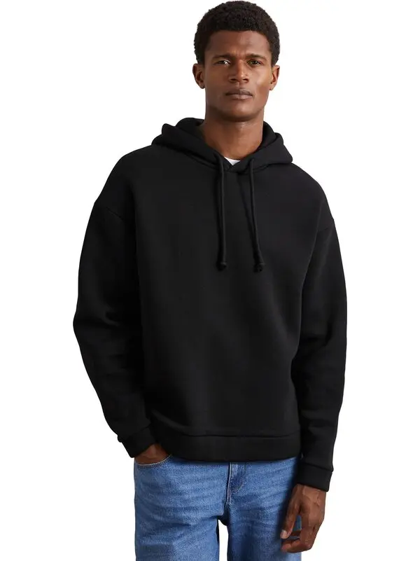 REISS Cotton-blend Fleece-back Hoodie - Black
