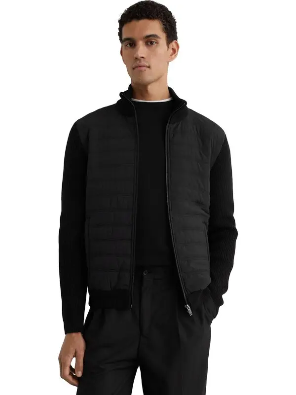 REISS Quilted Rib-knit Funnel-neck Jacket - Black