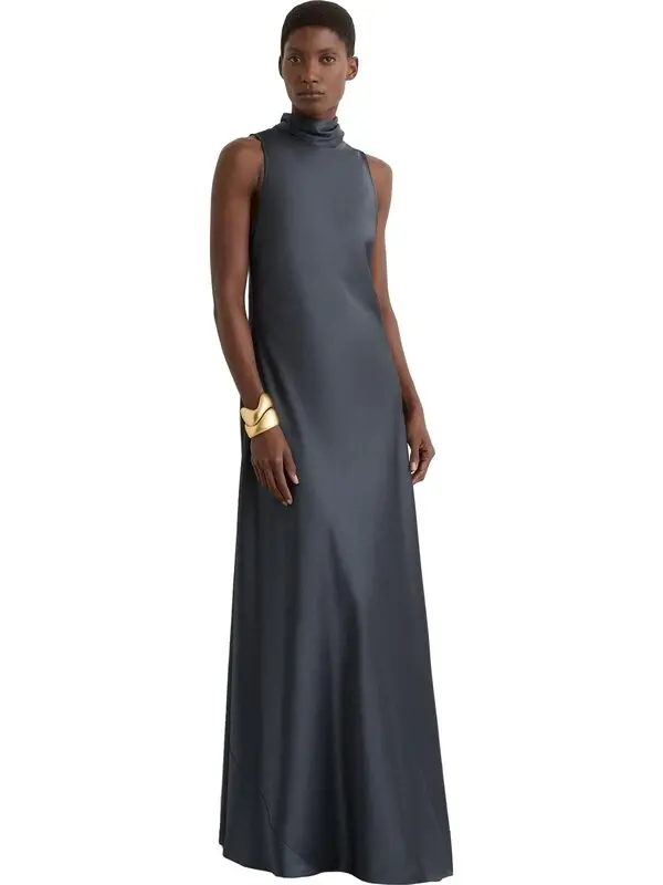 REISS Petite Satin Cape Maxi Dress - Dark Grey