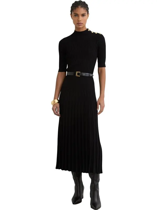 REISS Button-detail Knitted Midi Dress - Black