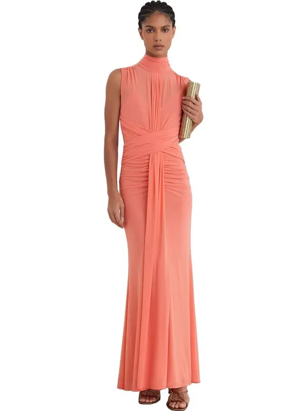 REISS Starla Sheer Ruched Sleeveless Maxi Dress - Orange
