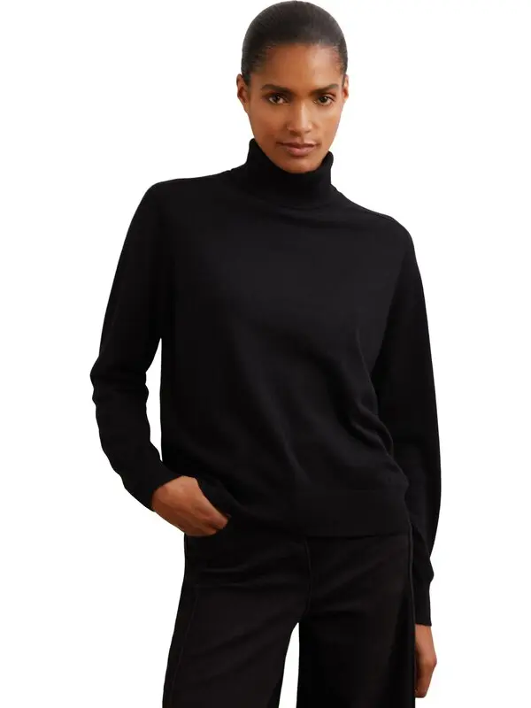 REISS Wool Roll-neck Jumper - Black