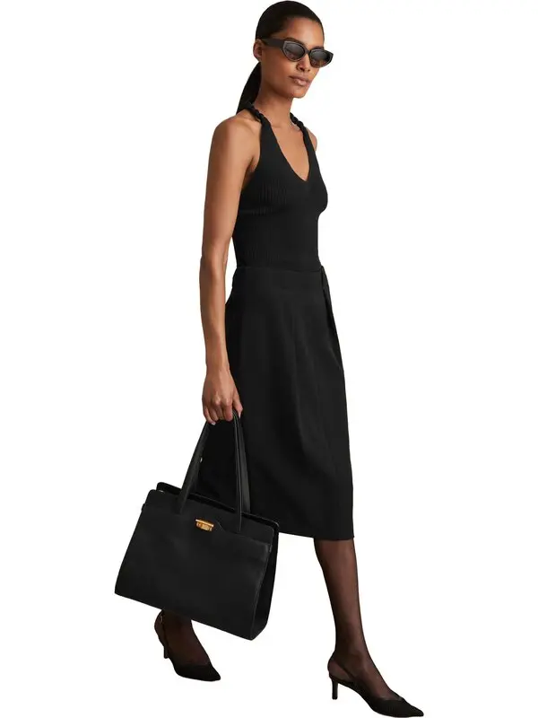 REISS Petite Tailored Midi Suit Skirt - Black