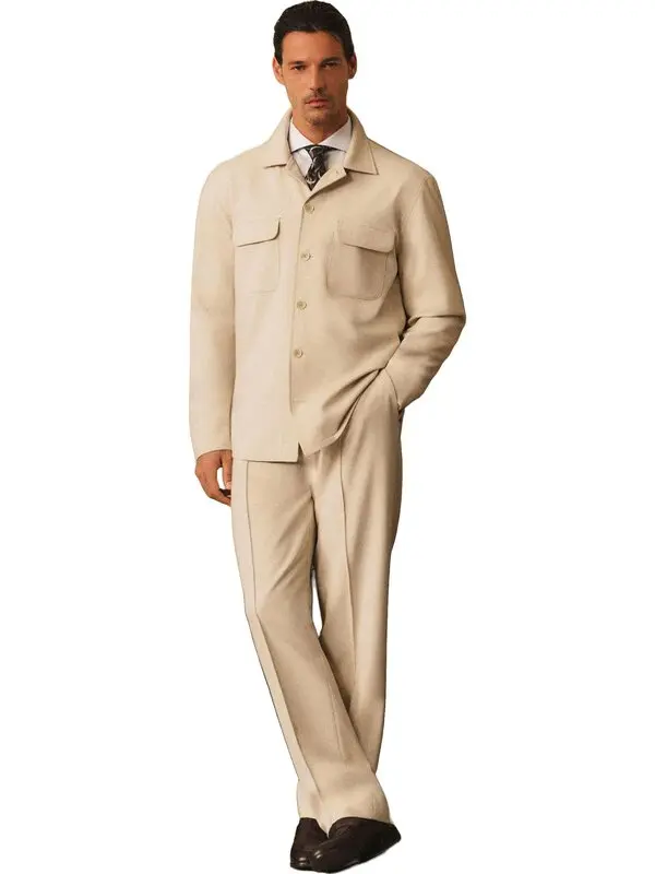 REISS Belted Pintuck Trousers - Stone