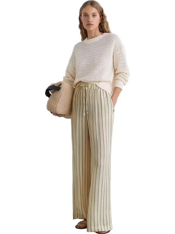 REISS Neutral & Navy Lyocell Striped Wide-leg Trousers - Neutral/navy