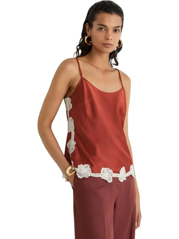 REISS Satin Floral-lace Trim Cami Top - Rust Orange