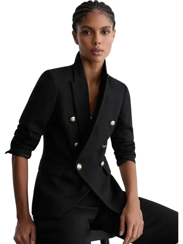 REISS Tailored Fit Textured Double Breasted Blazer - Black