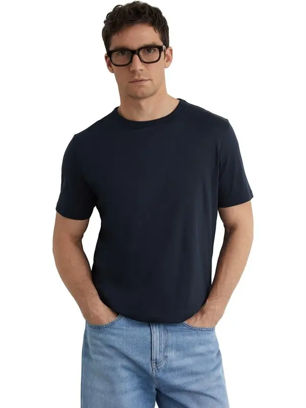 REISS Air-water Cotton Tailored-fit T-shirt - Navy